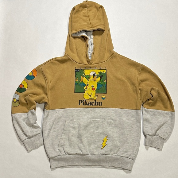 Pokemon | Shirts & Tops | Pokemon Pikachu Tan And Gray Hoodie | Poshmark